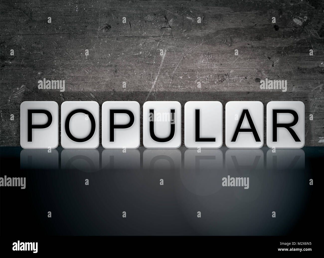 The word Popular concept and theme written in white tiles on a dark ...
