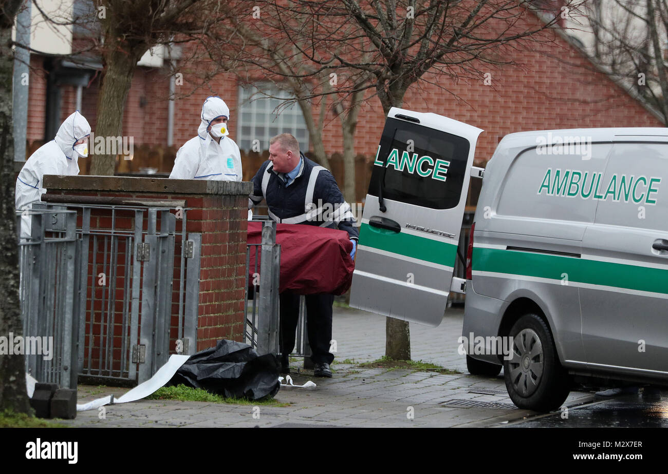 A body is removed from the scene in Buirg an Ri Walk, Balgaddy, Co ...