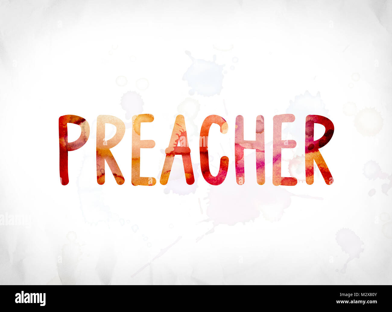 The word Preacher concept and theme painted in colorful watercolors on ...