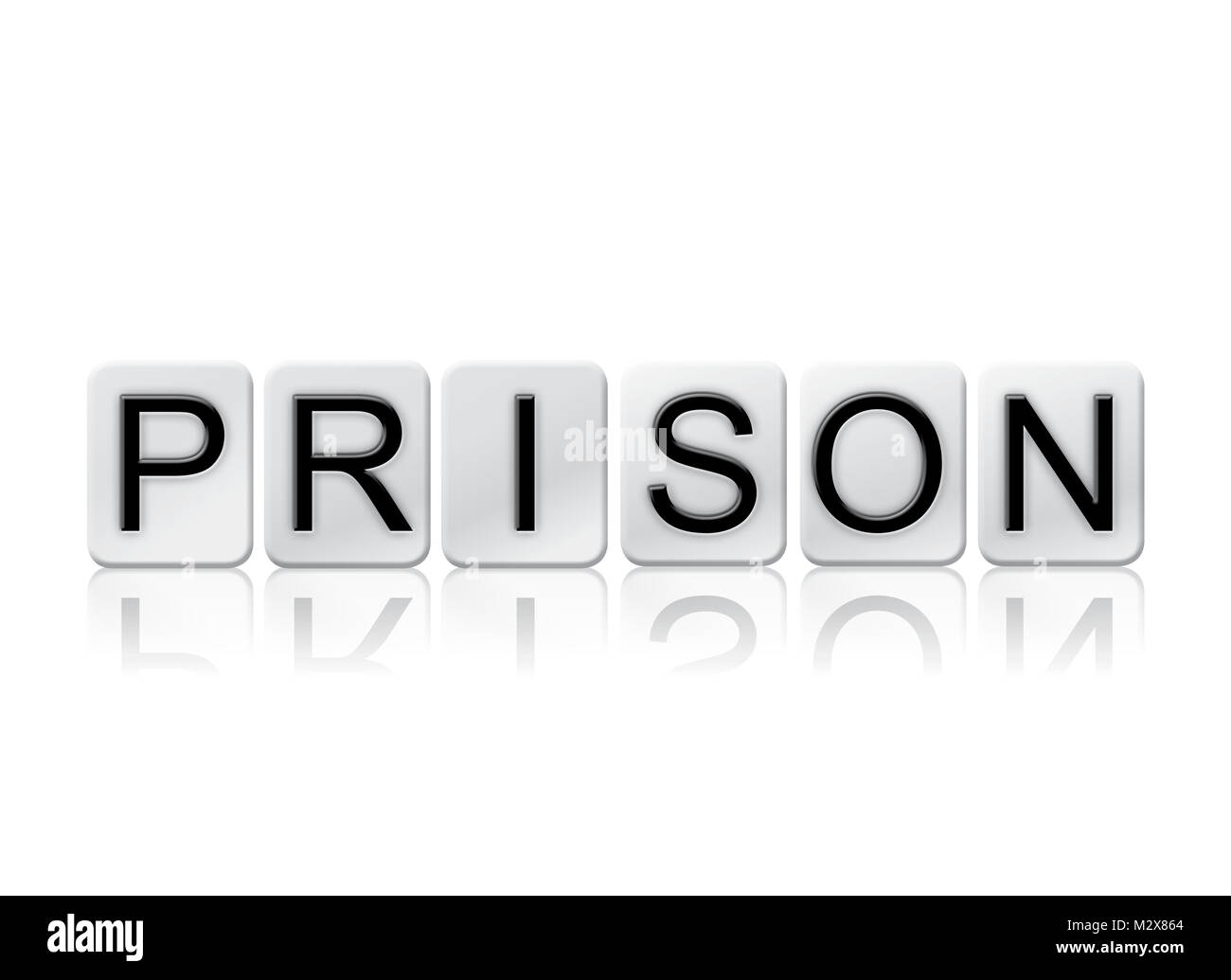 The word Prison concept and theme written in white tiles and isolated ...