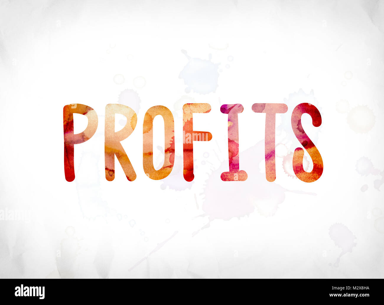 The word Profits concept and theme painted in colorful watercolors on a ...