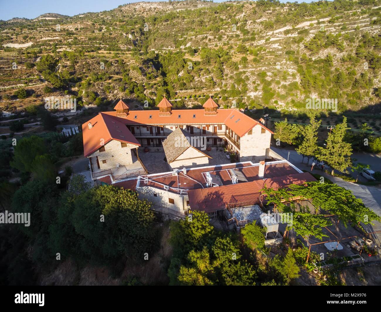 Aerial bird's eye view of christian greek orthodox Holy Monastery of ...