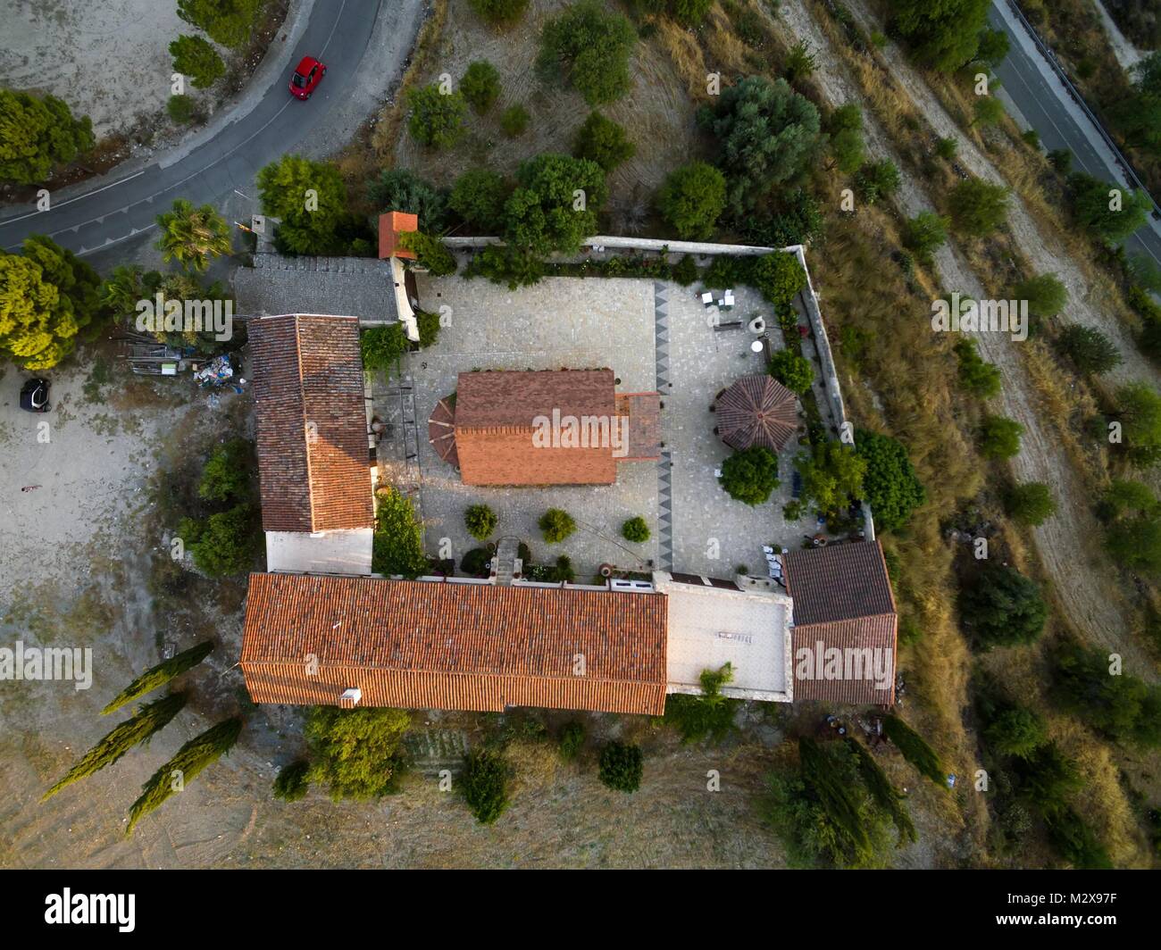 Aerial bird's eye view of Holy monastery of Archangel Michael ...