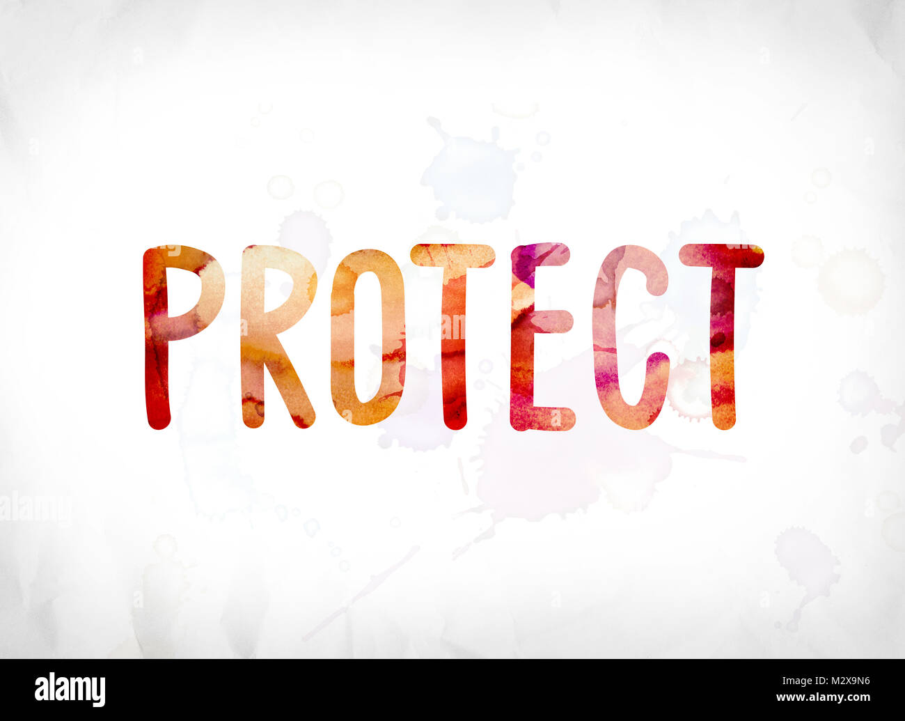 The word Protect concept and theme painted in colorful watercolors on a ...