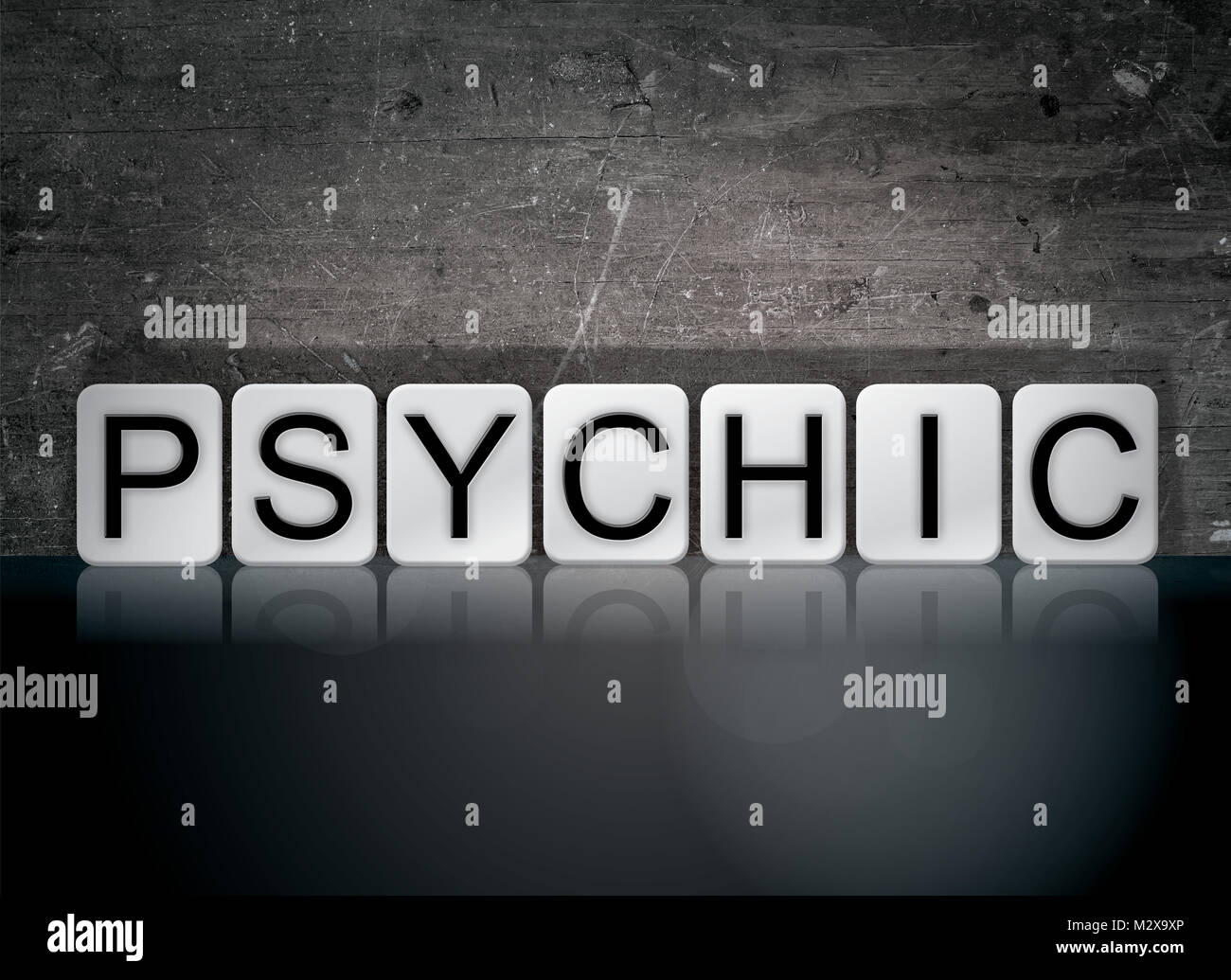 The word Psychic concept and theme written in white tiles on a dark ...