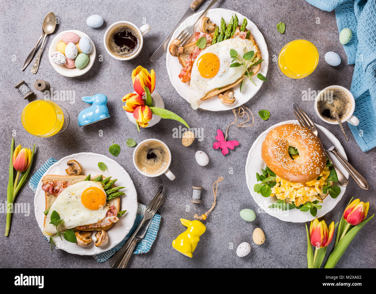 Easter holiday breakfast flat lay Stock Photo - Alamy