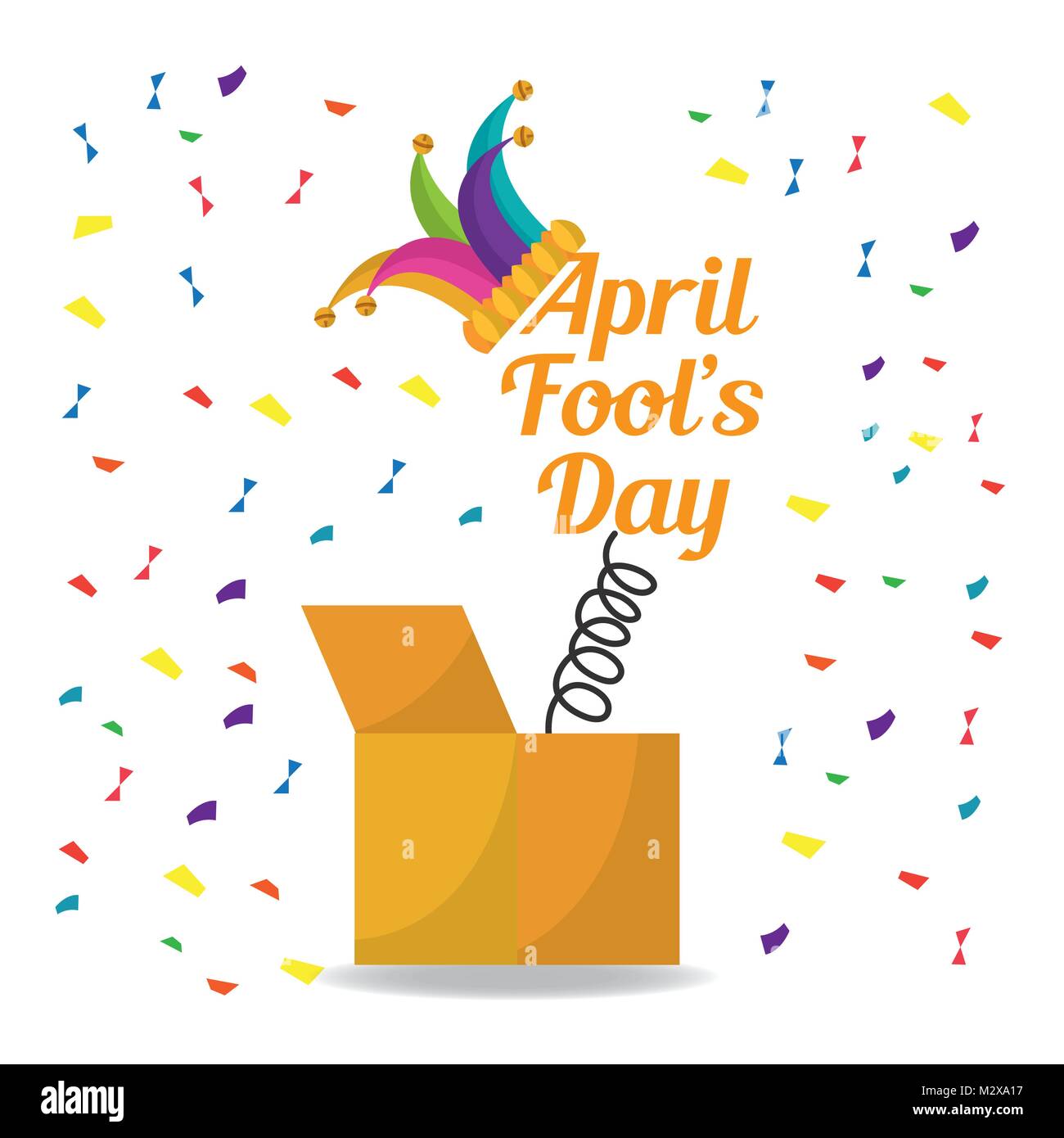 april fools day surprise box with jester hat confetti decoration Stock ...