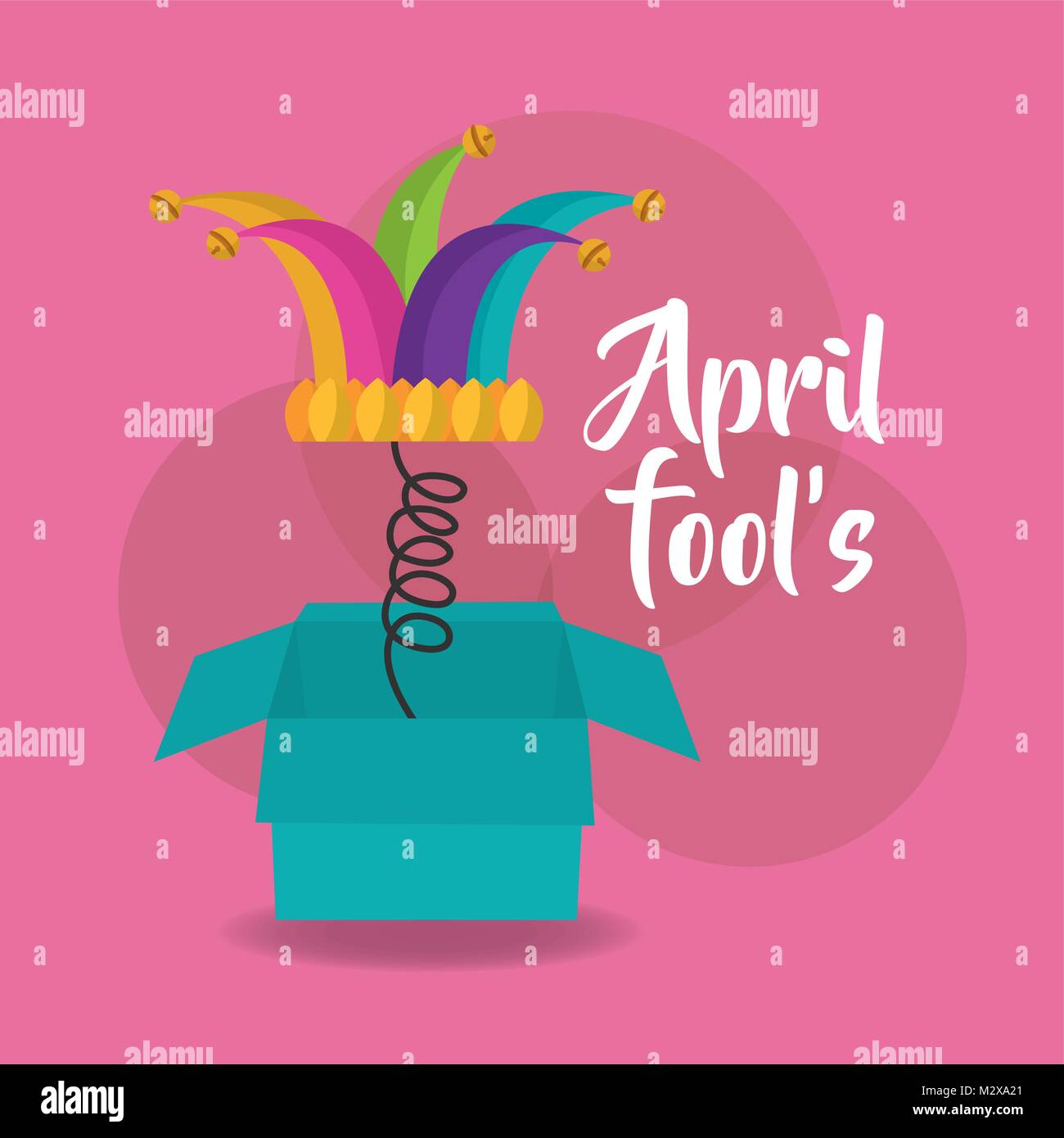 april fools day card box hat bells pink background Stock Vector Image ...