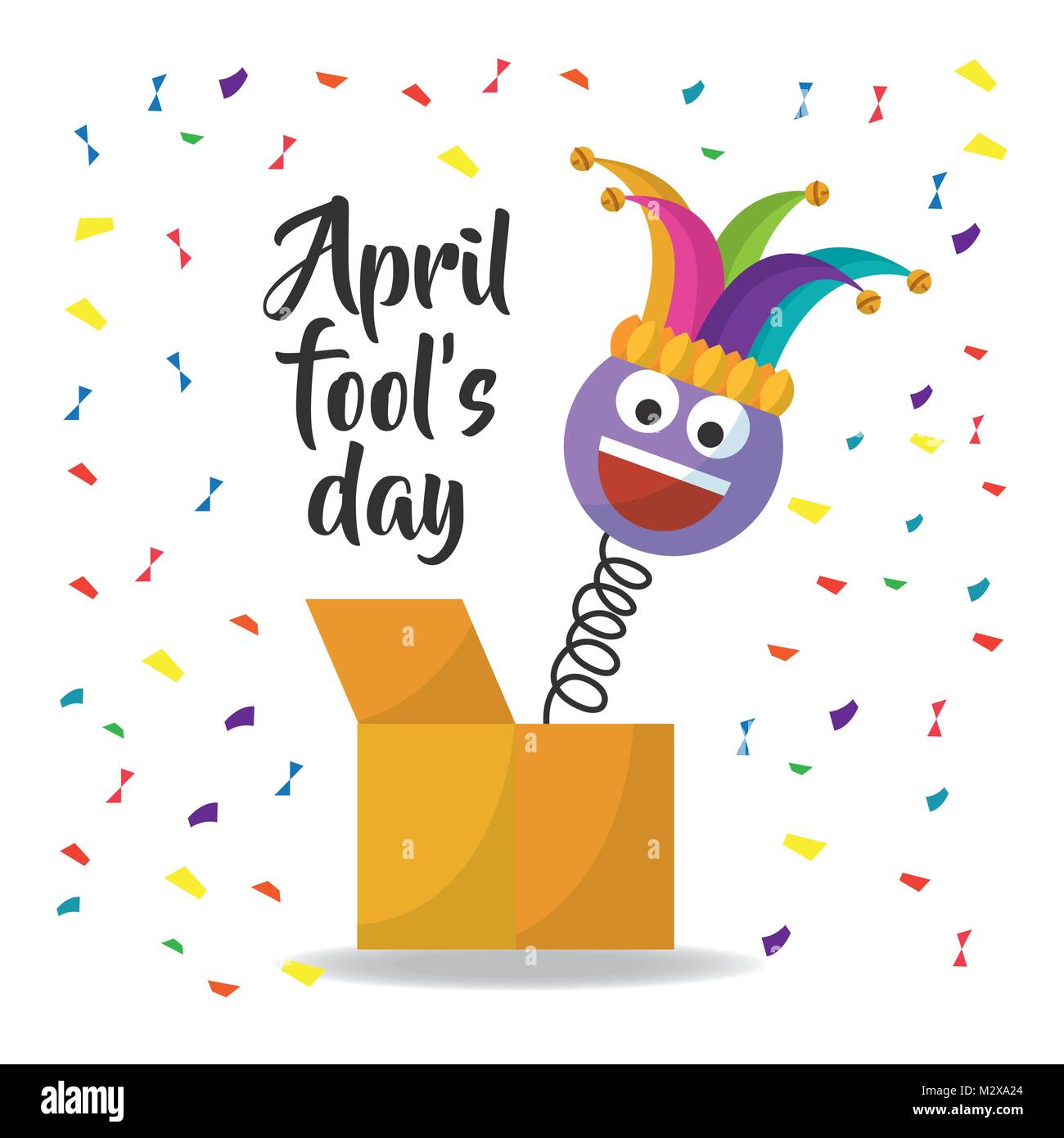 april fools day card with emoji smile hat confetti festive Stock Vector ...