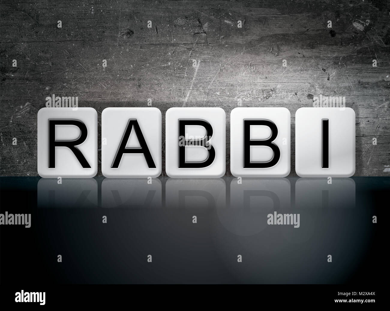 The word Rabbi concept and theme written in white tiles on a dark ...
