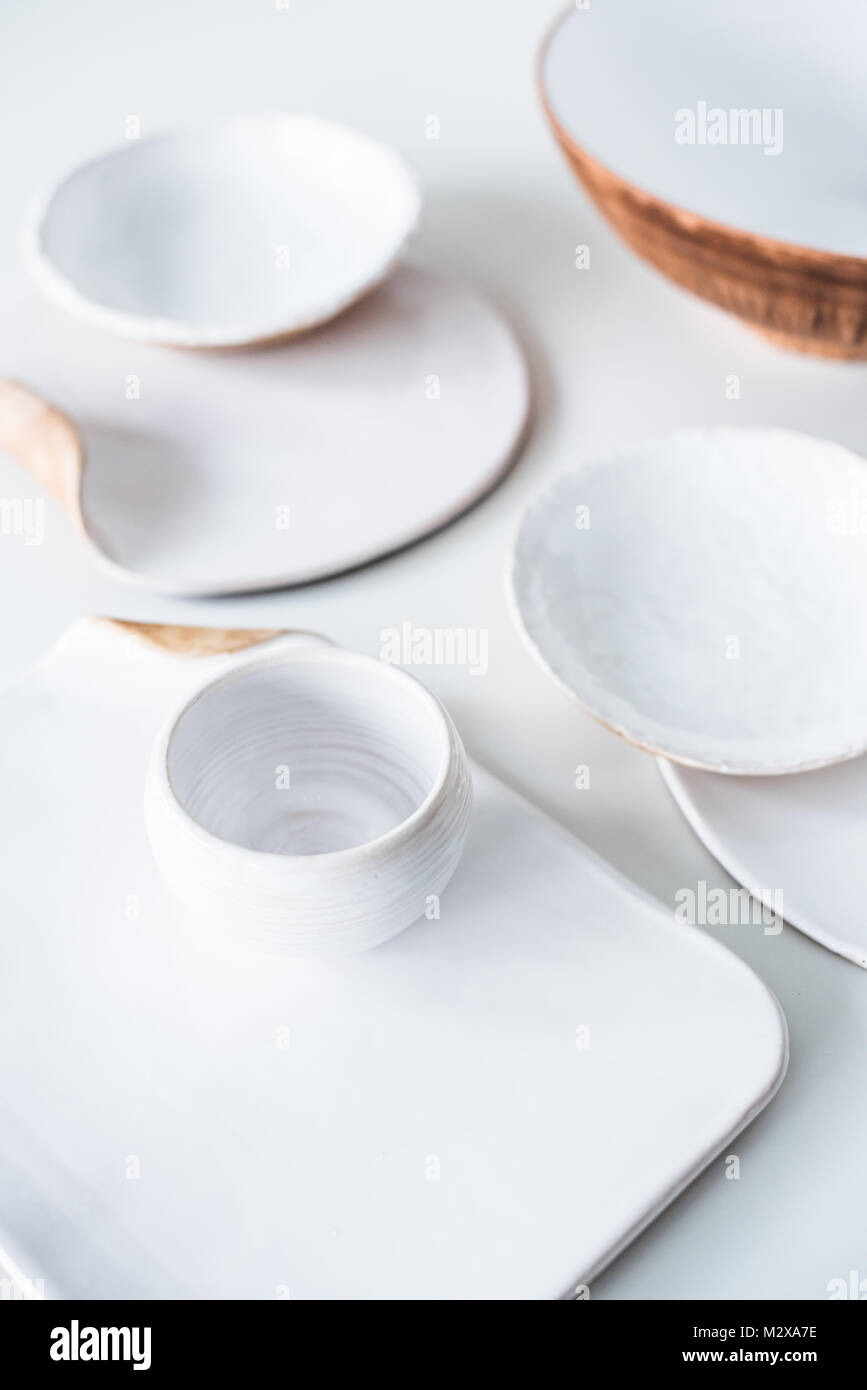Set of beautiful handmade ceramic, various handcrafted plates and ...