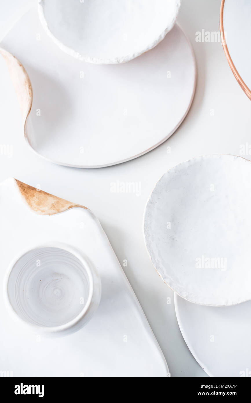 Set of beautiful handmade ceramic, various handcrafted plates and ...