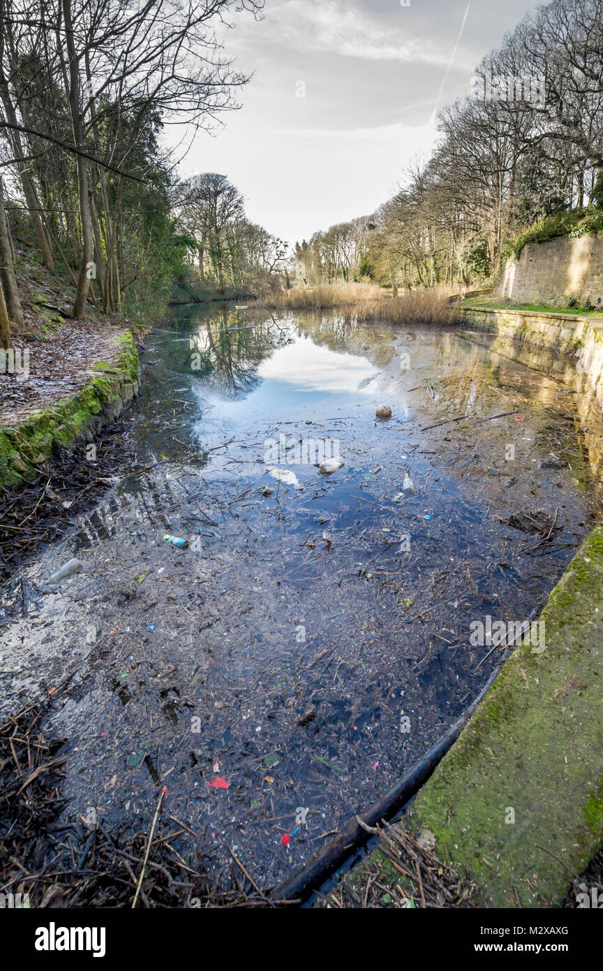 Plastic bottles and other rubbish in a lake at a nature reserve Stock ...