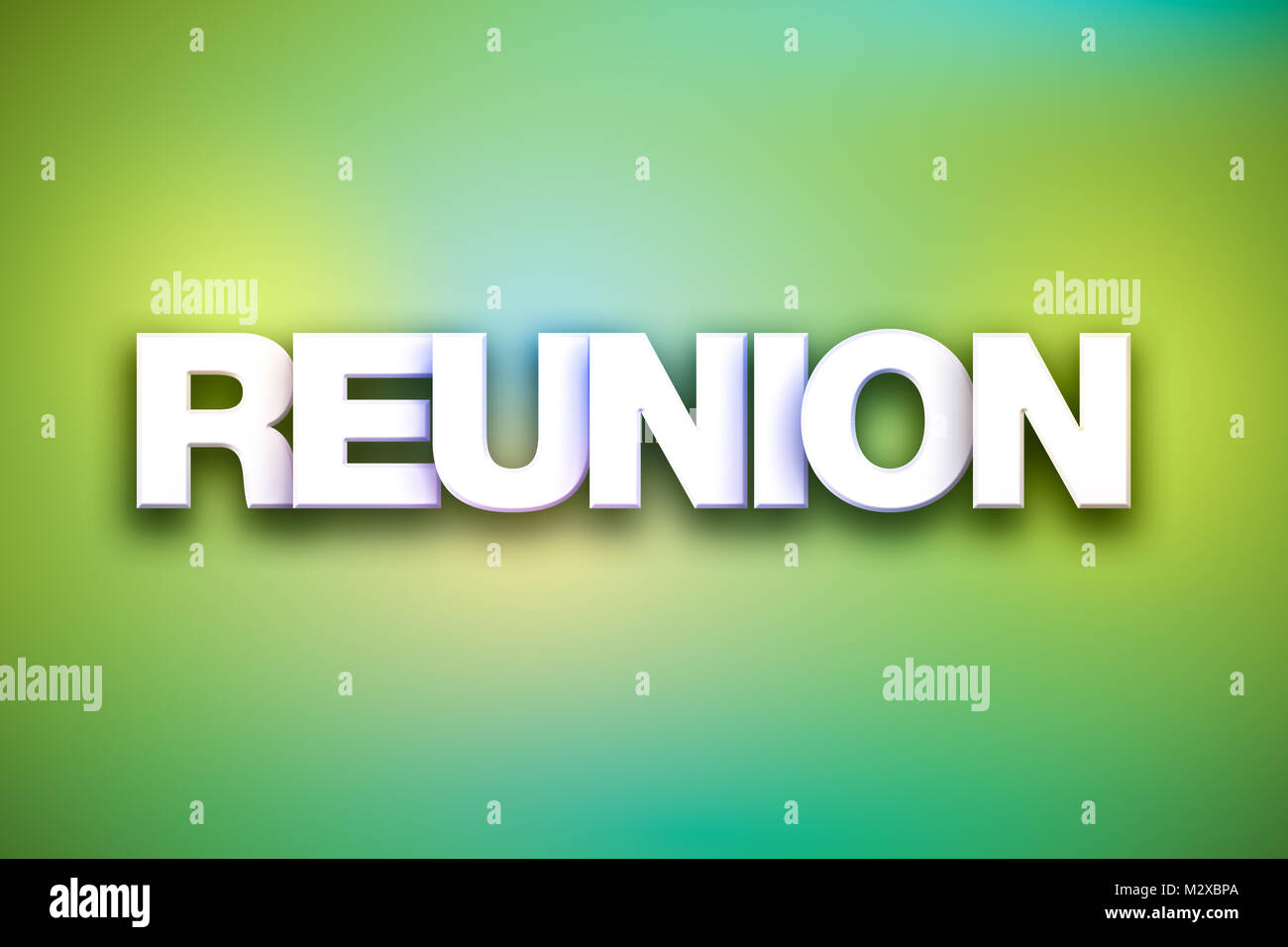 The word Reunion concept written in white type on a colorful background ...
