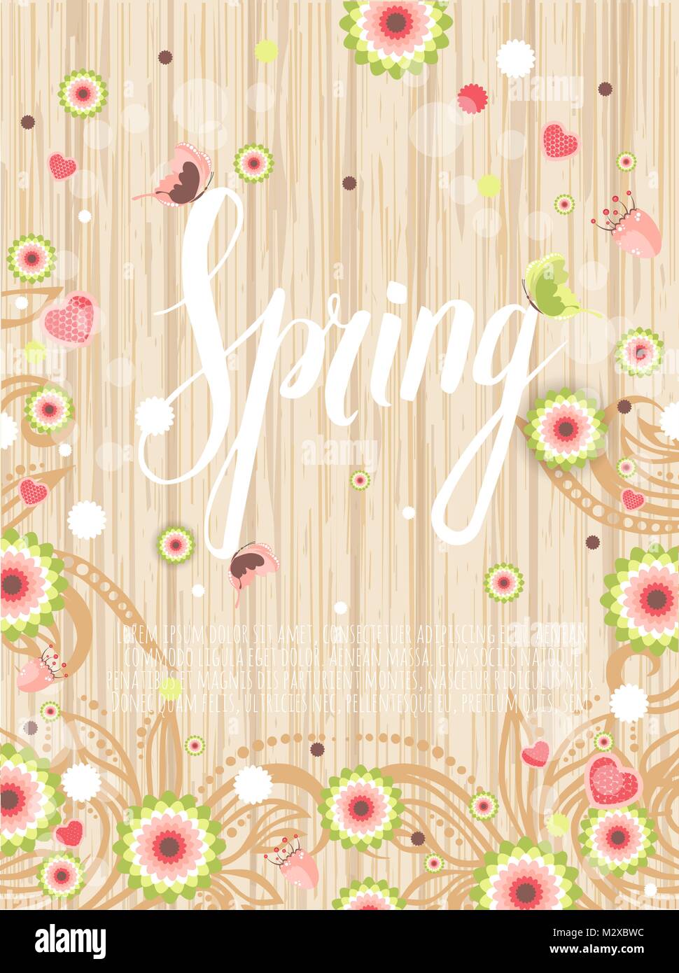 Design banner with spring is here logo. Vector greeting card Stock ...