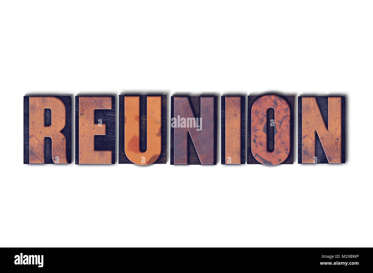 The word Reunion concept and theme written in vintage wooden ...