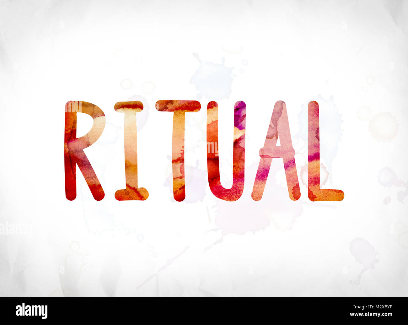 The word Ritual concept and theme painted in colorful watercolors on a ...