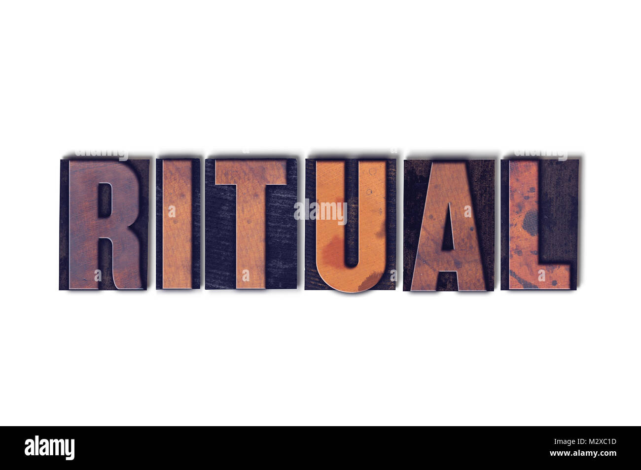 The word Ritual concept and theme written in vintage wooden letterpress ...