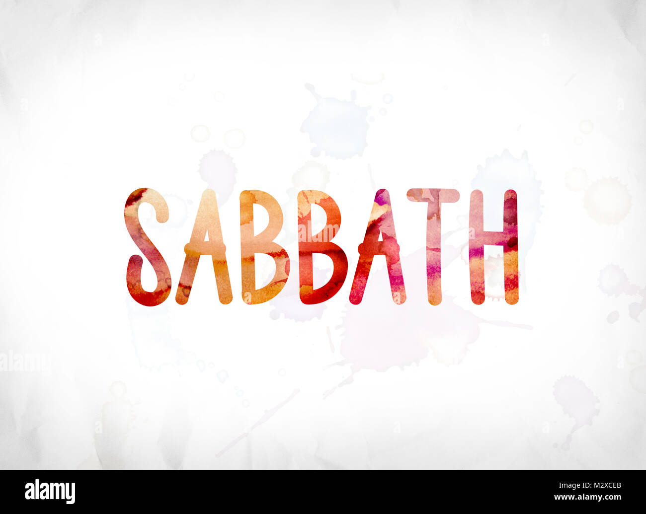 The word Sabbath concept and theme painted in colorful watercolors on a ...