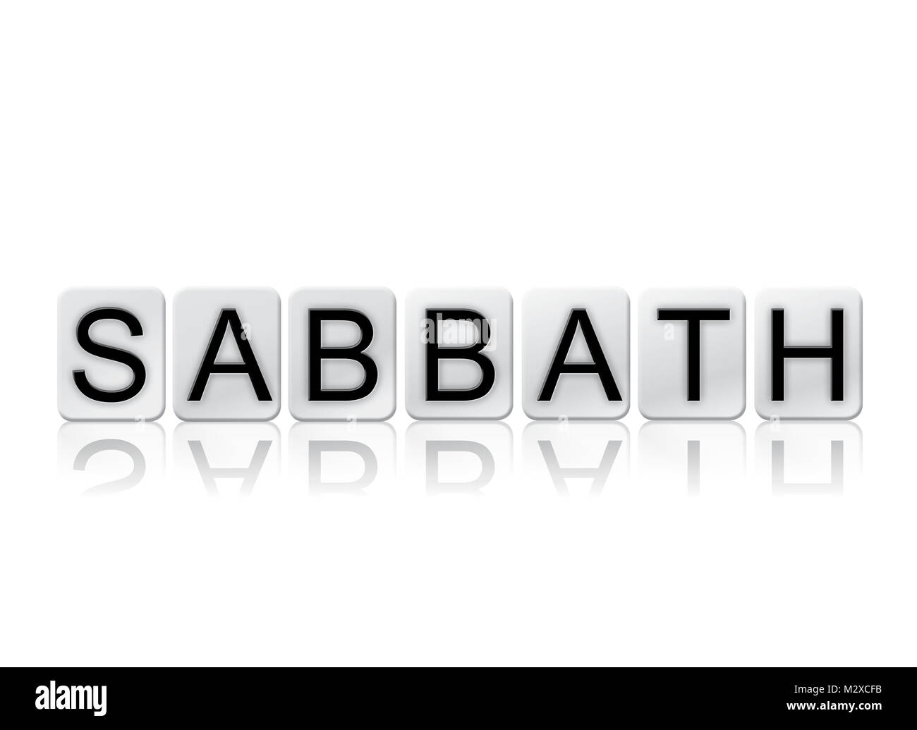 The word Sabbath concept and theme written in white tiles and isolated ...