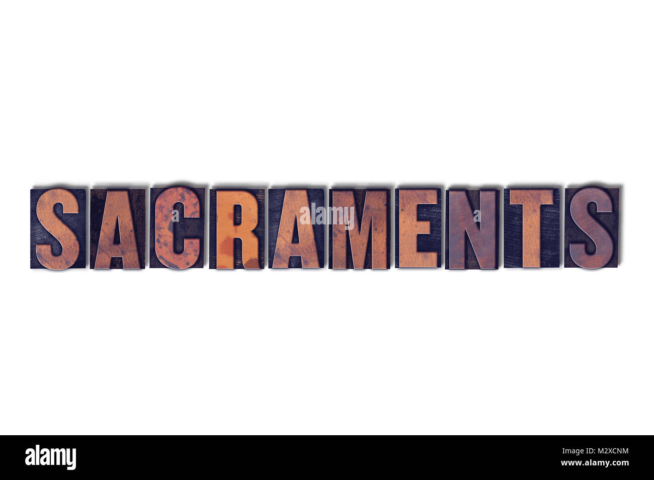 The word Sacraments concept and theme written in vintage wooden ...