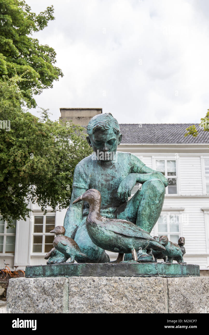 Boy with Geese Statue, Stavanger city, Rogaland, Norway Stock Photo - Alamy
