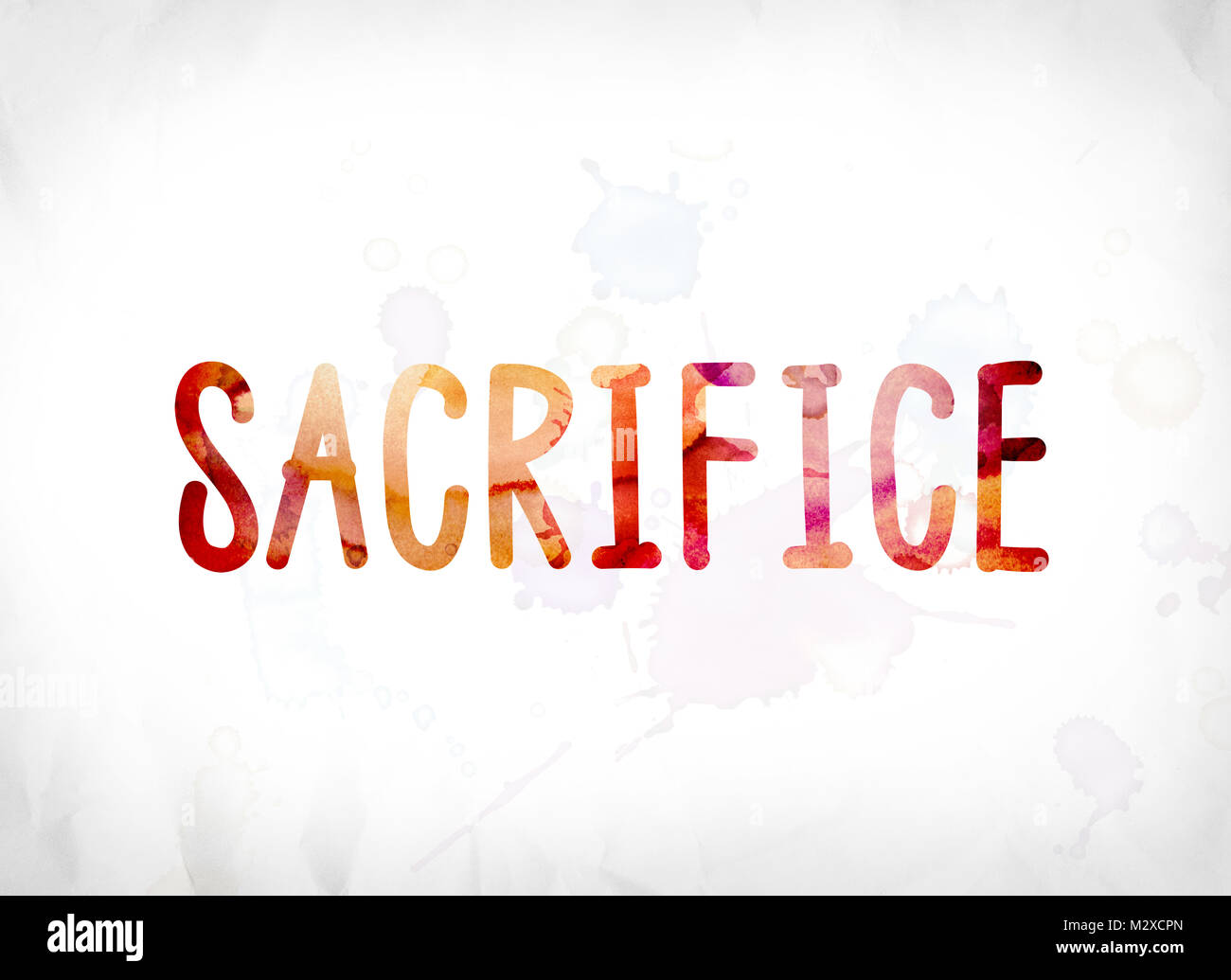 The word Sacrifice concept and theme painted in colorful watercolors on ...