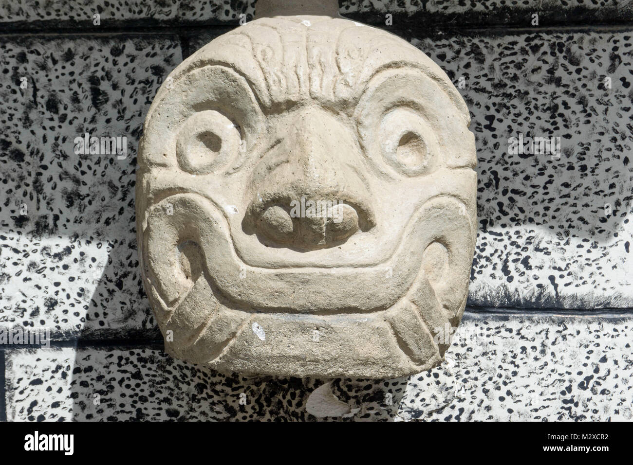 ancient historical stone head carving in the ruins of Chavin de Huantar ...