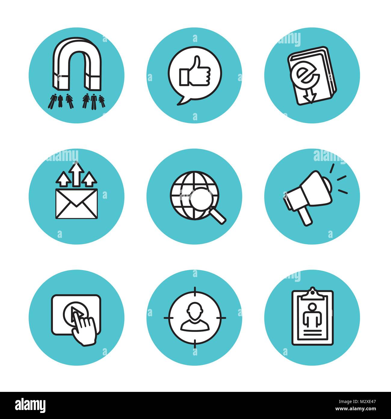 Inbound marketing icon set with magnet, social, email, & promotion ...