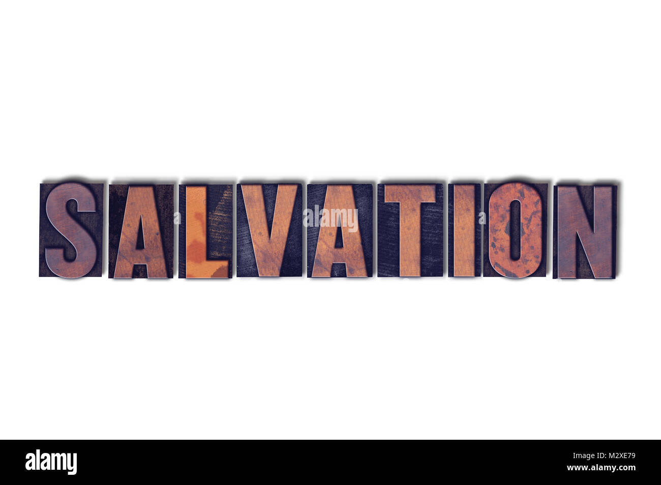 The word Salvation concept and theme written in vintage wooden ...