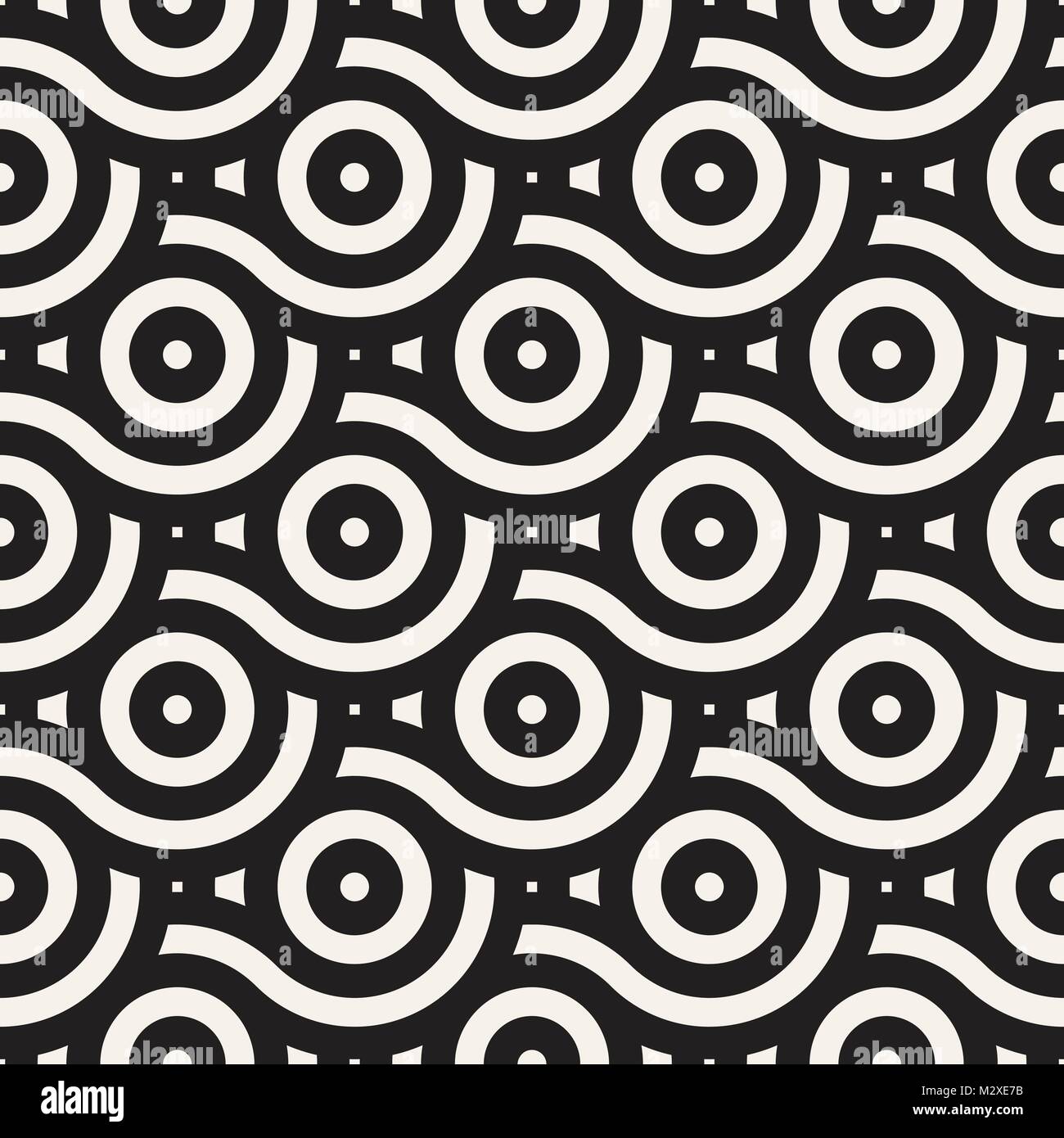 Vector seamless rounded lines texture. Modern geometric circular shape background. Monochrome ...
