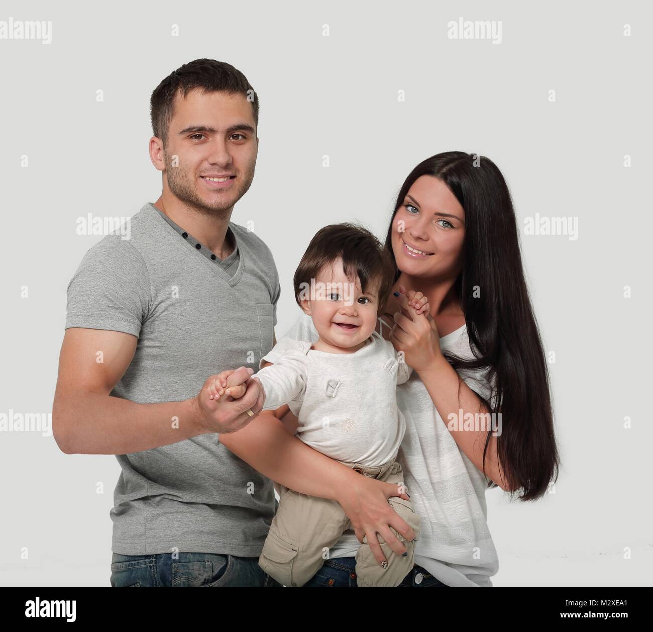 happy smiling family isolated on white background Stock Photo - Alamy