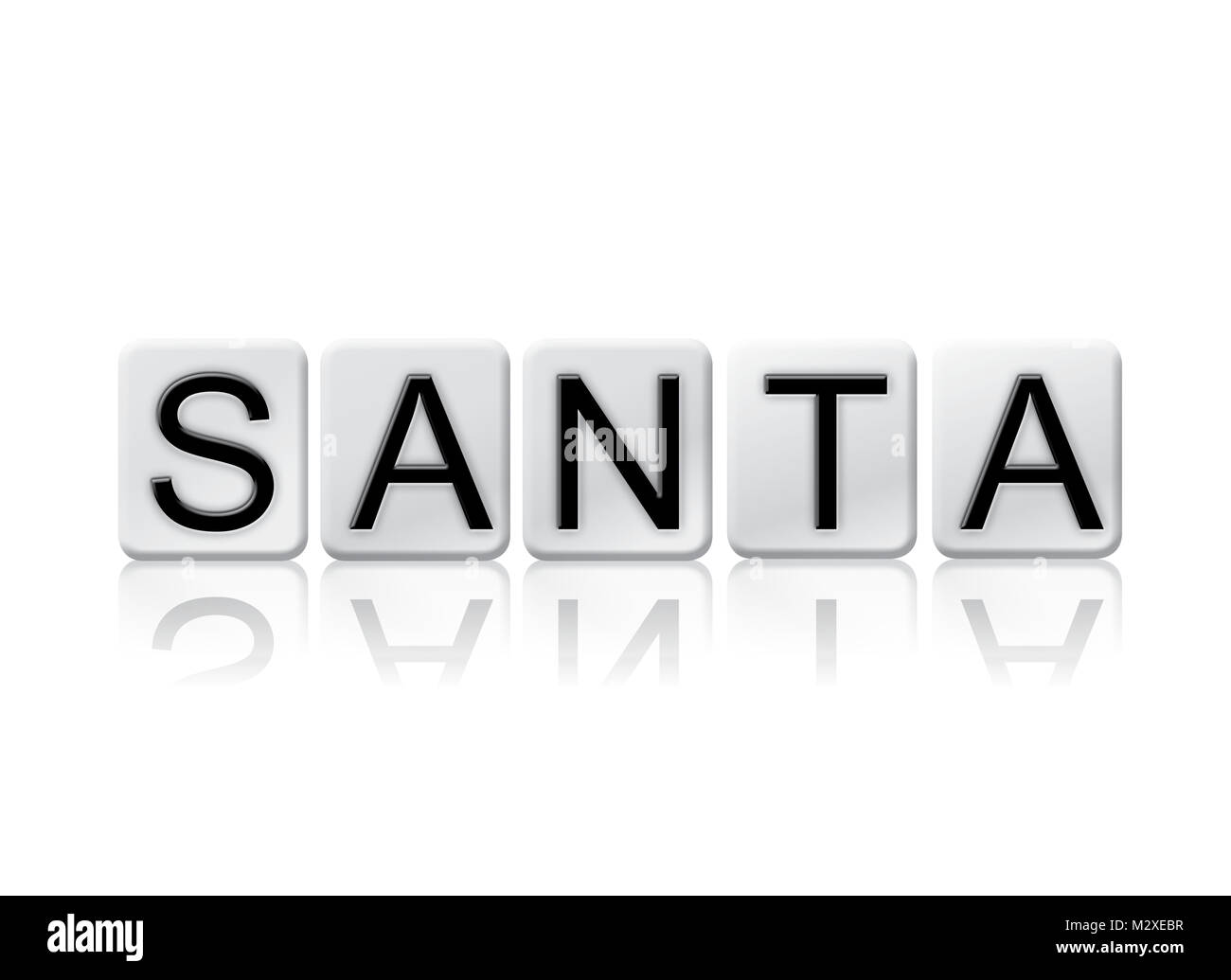 The word Santa concept and theme written in white tiles and isolated on ...