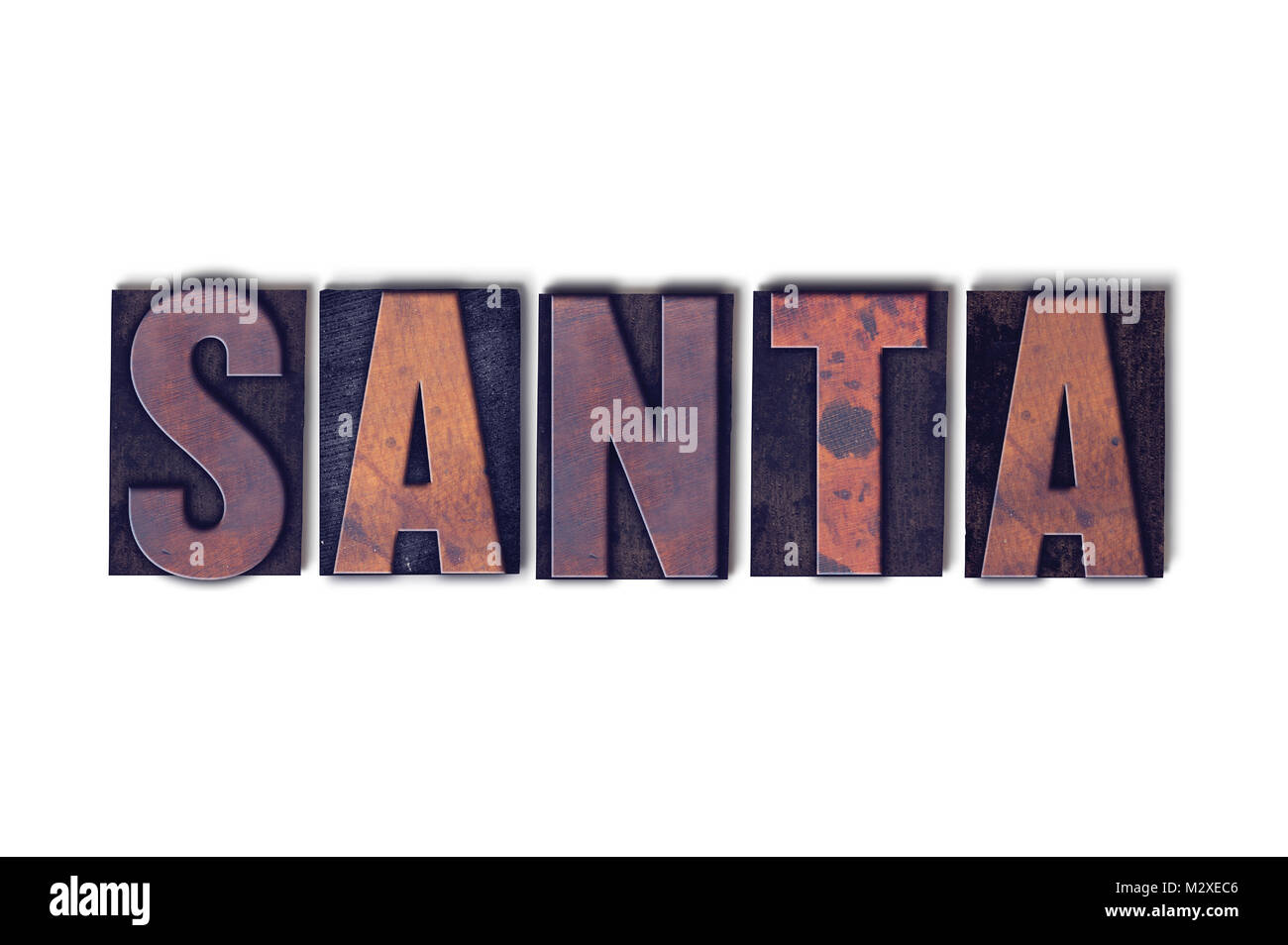 The word Santa concept and theme written in vintage wooden letterpress ...