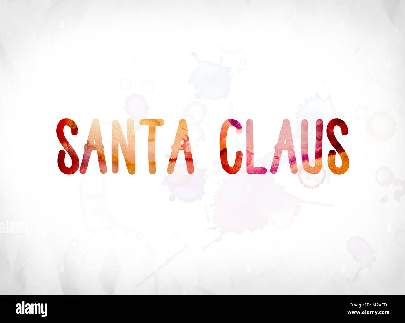 The words Santa Claus concept and theme painted in colorful watercolors ...