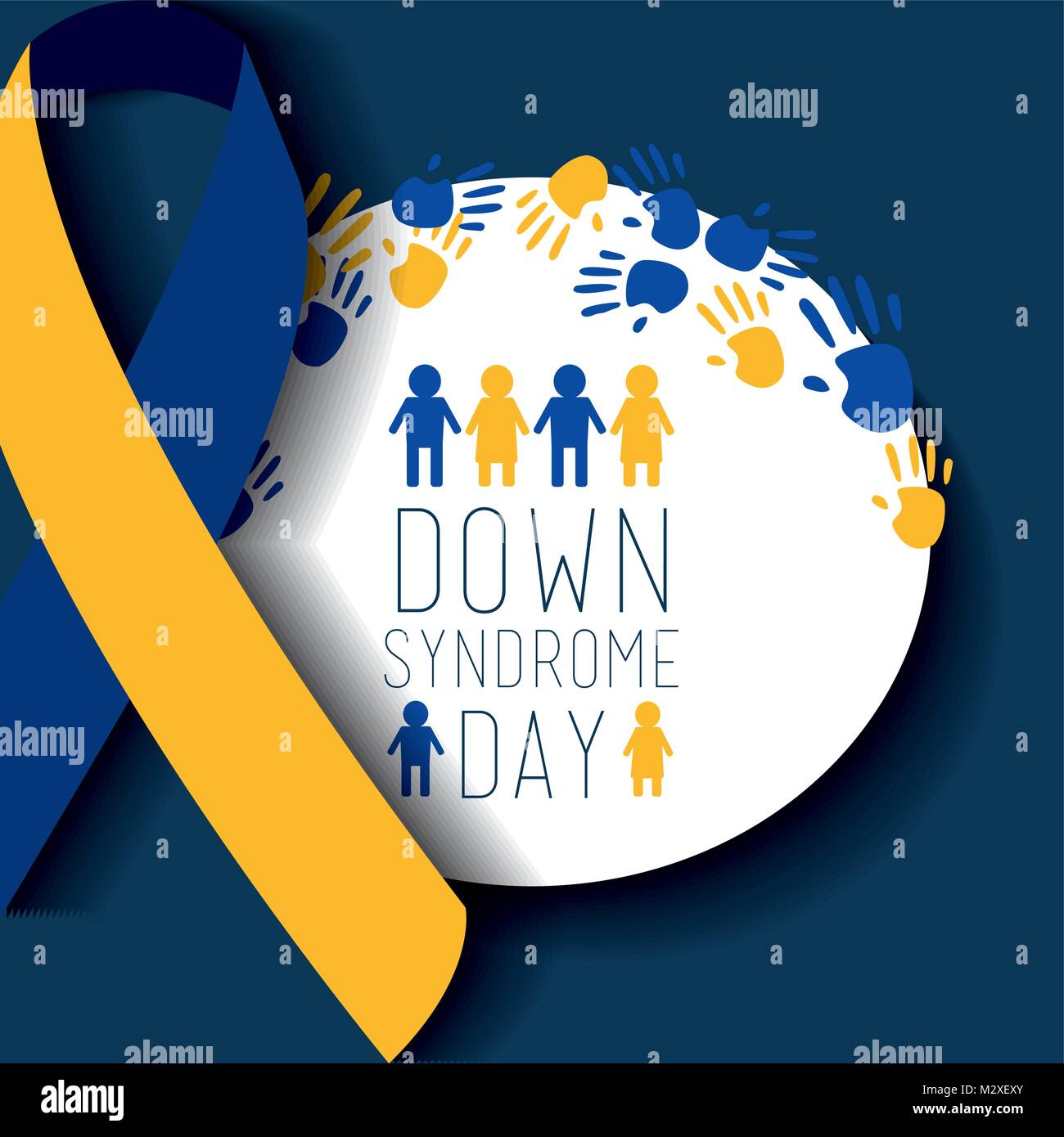 down syndrome day badge people painted hands ribbon celebration Stock ...