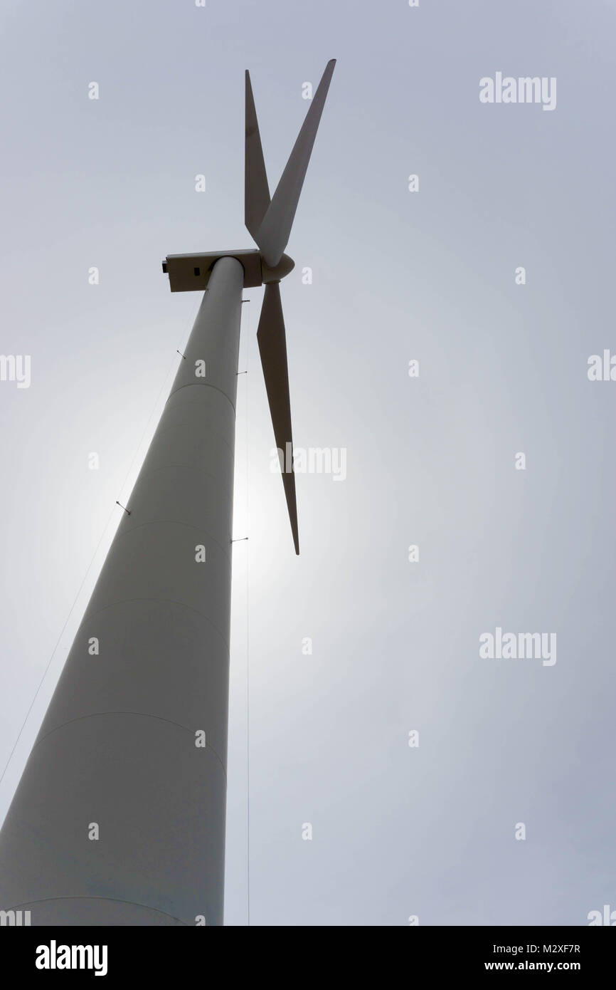 large white wind turbines on wind farm in the Texas Panhandle plains ...