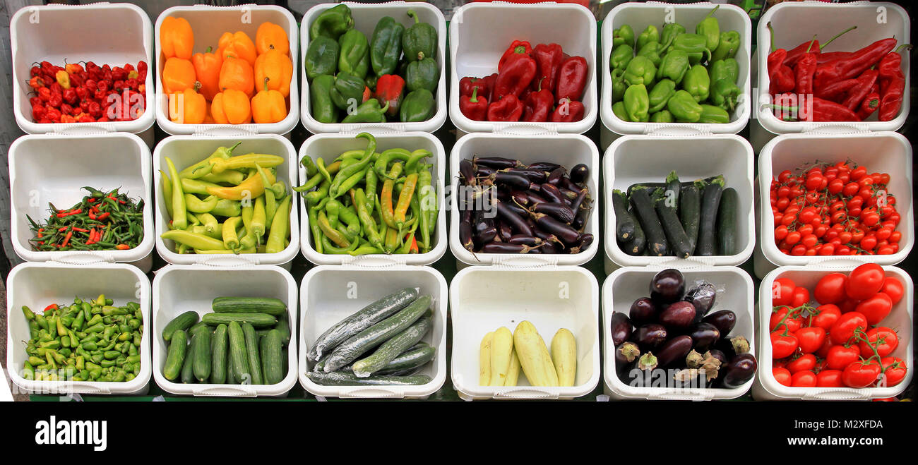 Big vegetable stand in front of grocery store Stock Photo - Alamy