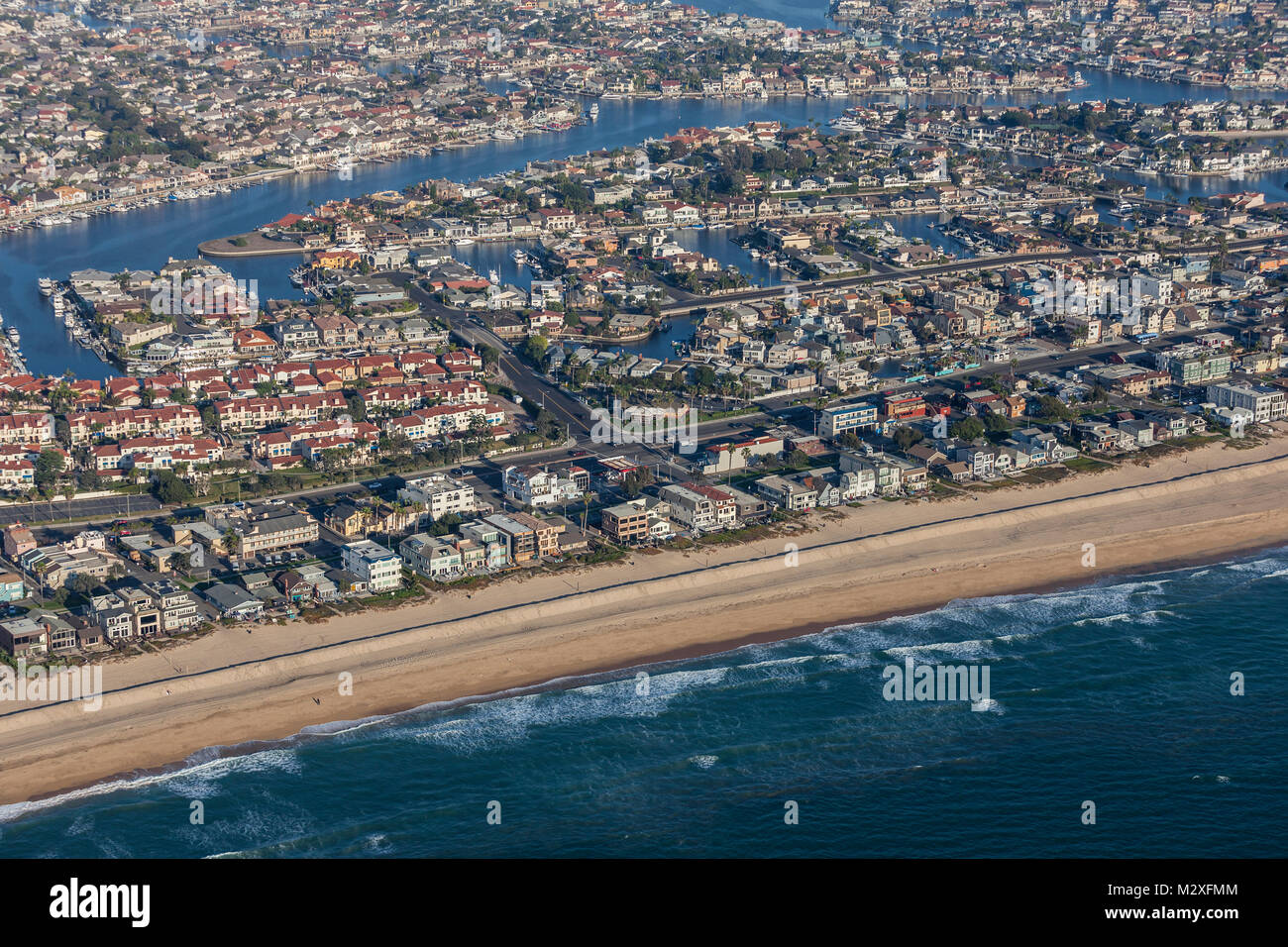 Aerial view of Newport Beach neighborhoods on the Southern California ...