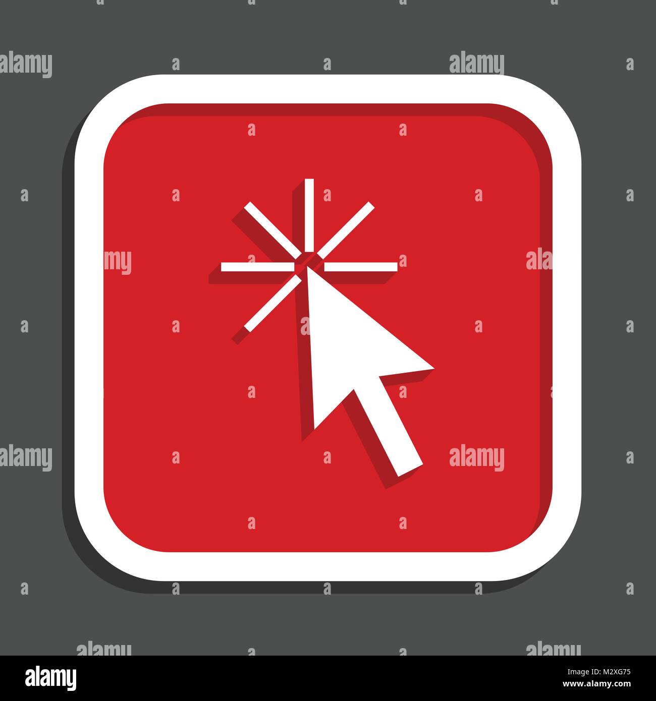 Click here vector icon. Flat design square internet red button Stock ...