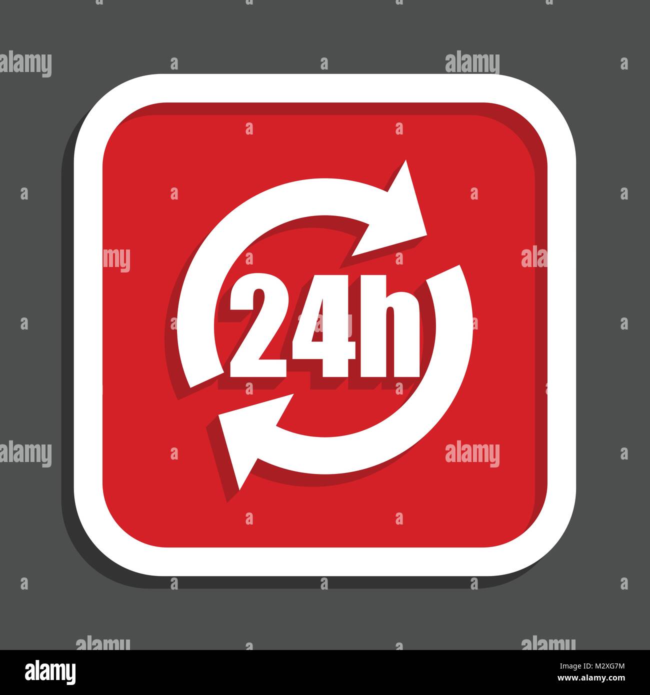 24h vector icon. Flat design square internet red button Stock Vector ...