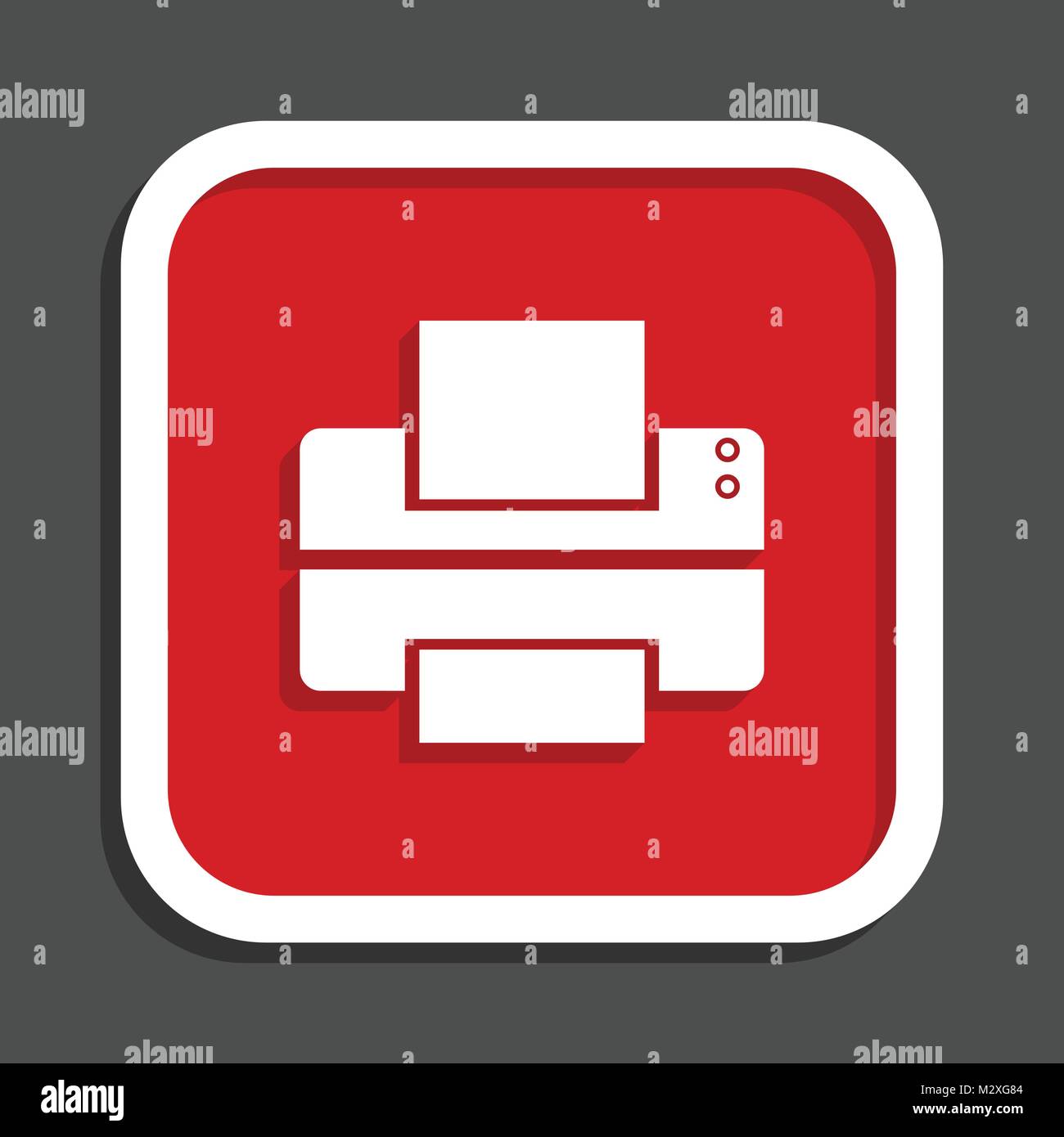 Printer vector icon. Flat design square internet red button Stock ...