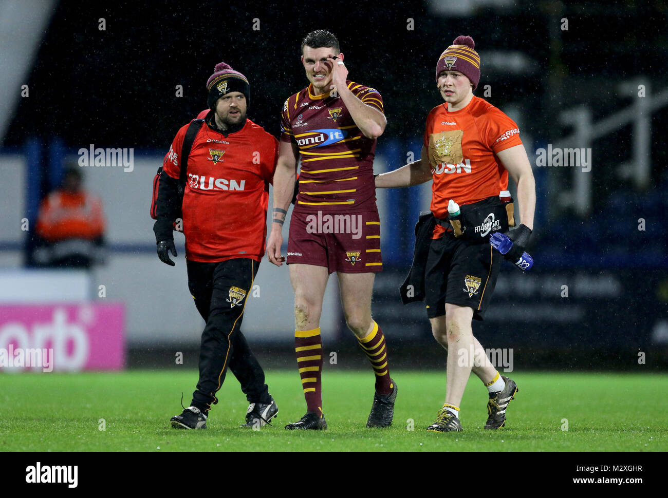 Huddersfield Giants' Lee Gaskell leaves the pitch with a head injury ...