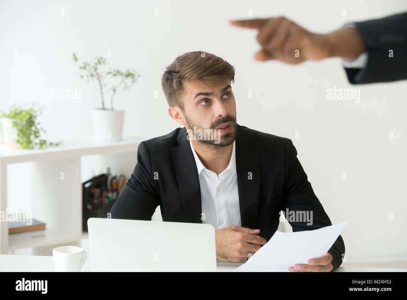 Boss firing shocked caucasian office employee stunned by dismiss Stock ...