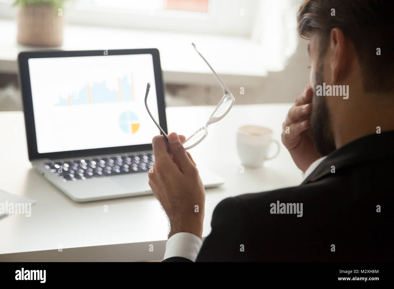 Tired of computer businessman feeling eyes fatigue taking off gl Stock ...