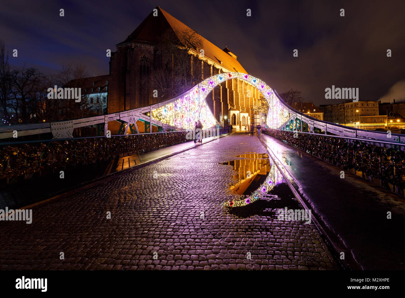 Tumski Bridge and church Saint Maria of the Sand in Wroclaw Stock Photo ...
