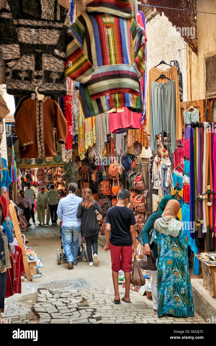 shops in the narrow alleys in old town (medina) of Fez, Morocco, Africa ...