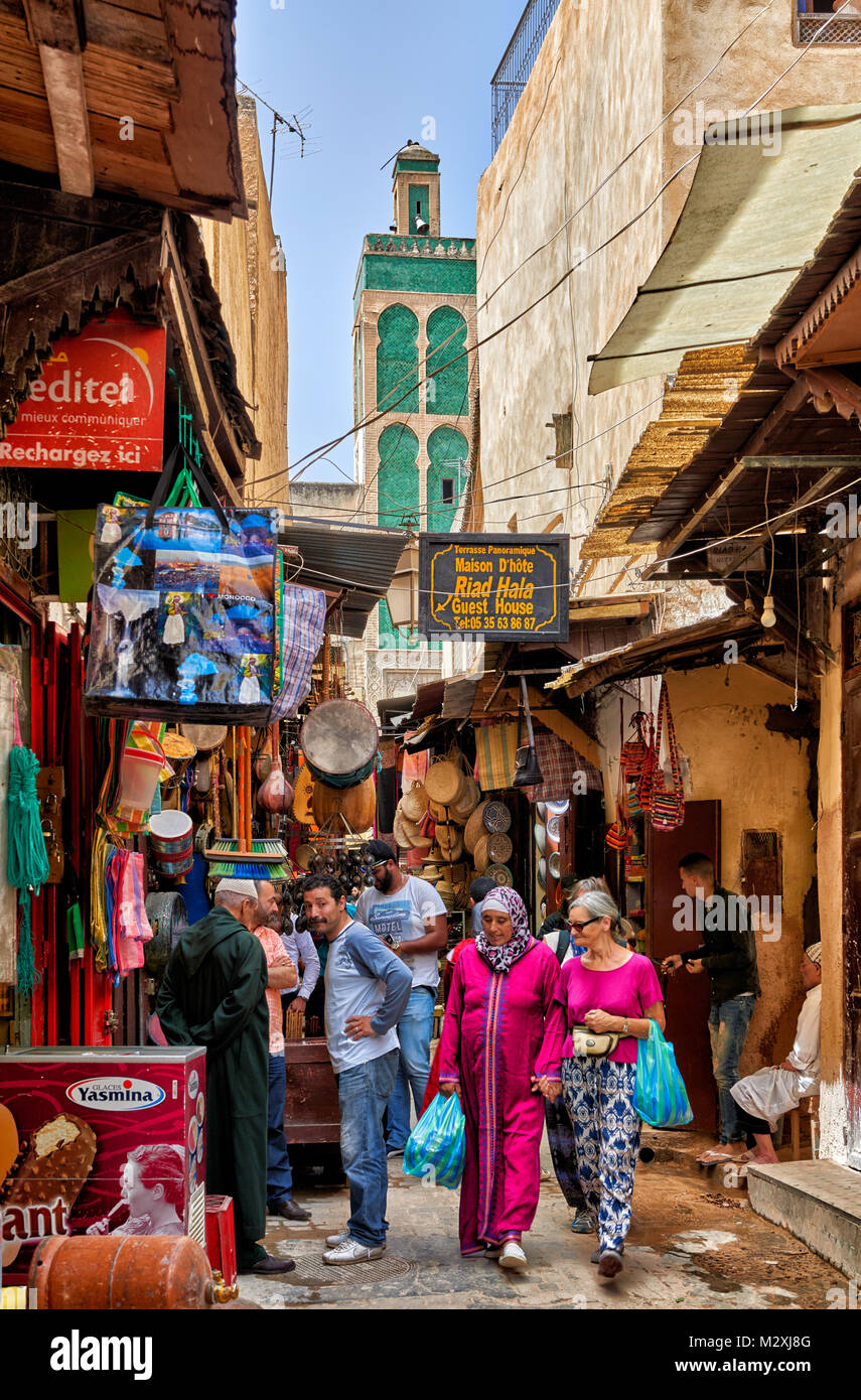 shops in the narrow alleys in old town (medina) of Fez, Morocco, Africa ...