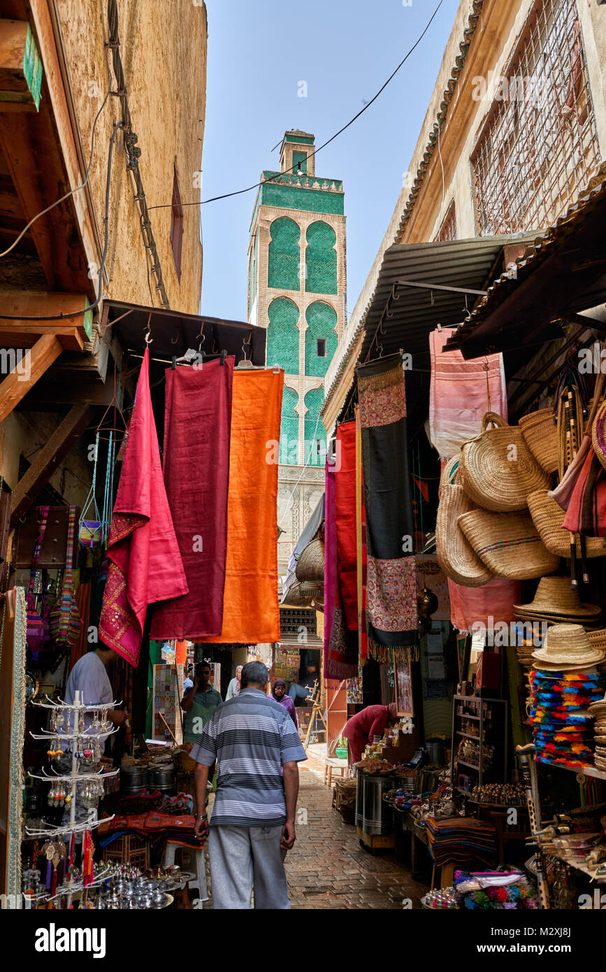 shops in the narrow alleys in old town (medina) of Fez, Morocco, Africa ...