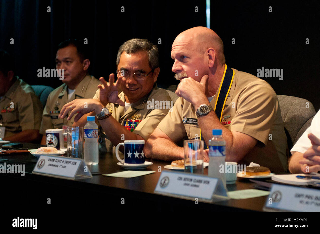 U.S. 7th Fleet CC listens to Vice Adm. Alexander Pama, flag officer in ...